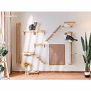 FUKUMARU Hammock Mounted Cat Beds and Perches, Wooden Wall Furniture, Stable Shelves for Sleeping, Playing, Climbing, and Lounging, Black Stripe