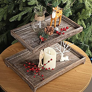 Farmhouse Tiered Tray Stand Rustic Wood Tiered Tray Decor Holder Farmhouse Wooden Tiered Tray Decorative 2 Tier Rectangular Tray Serving Farmhouse Two Tiered Stand for Home Kitchen Cake (Brown)