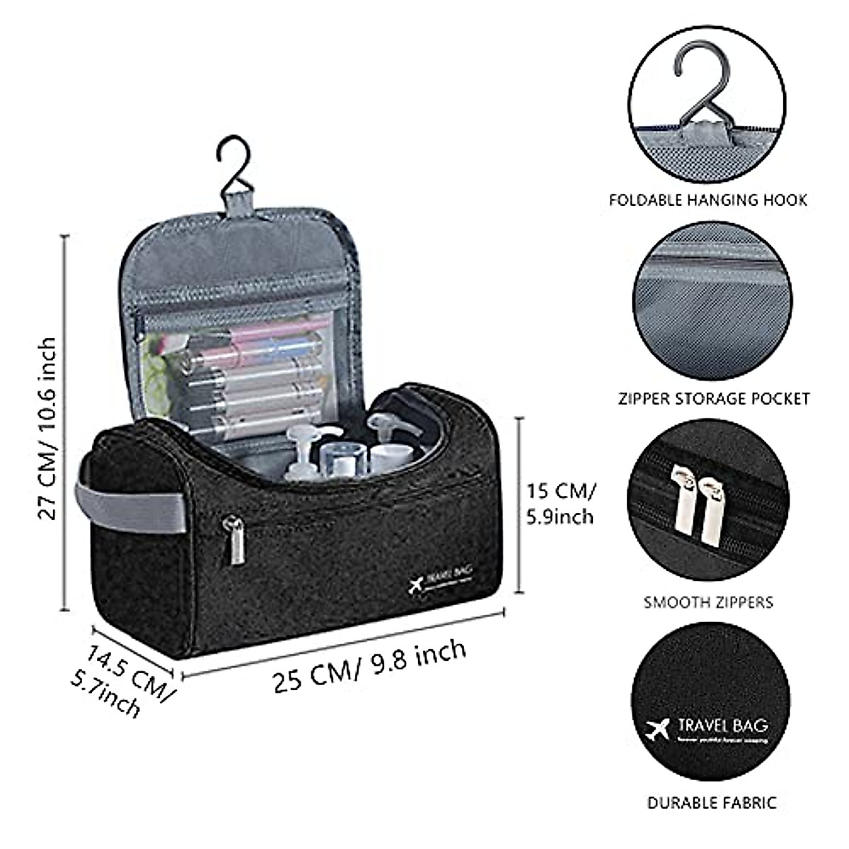 NuAngela Toiletry Bag for Men Women, Hanging Dopp Kit Water Resistant, Portable Makeup Organizer Wash Cases For Bathroom Shower, Travel Shaving Kit Bags (Pink)