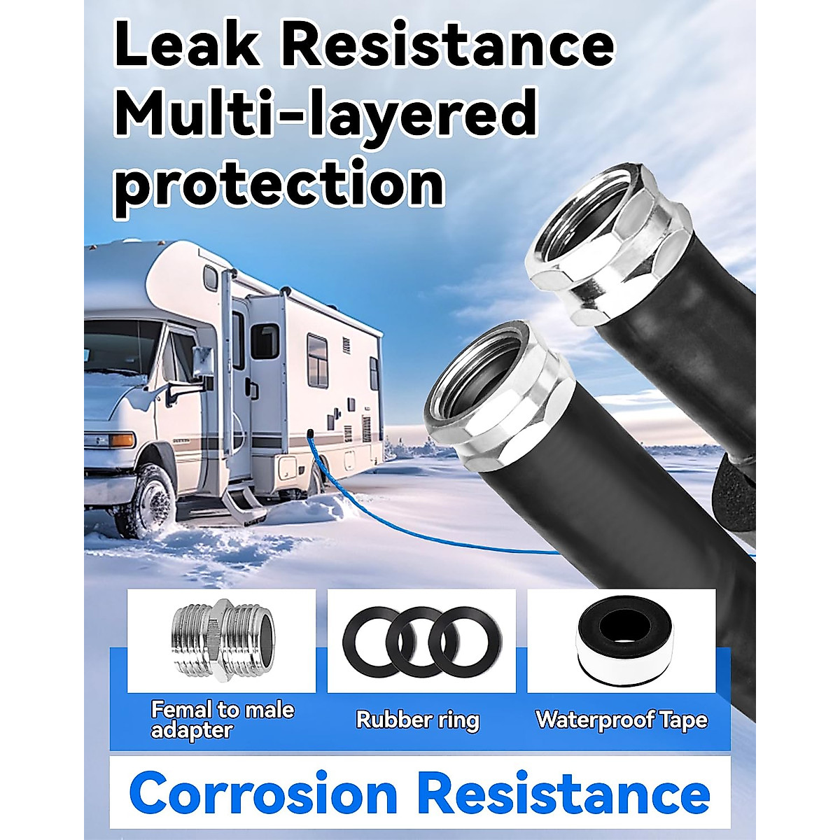 YIZBAP 15FT RV Heated Drinking Water Hose for 5/8" Inner Diameter, Freeze Protection Down to -20°F/-28°C with Energy Saving Thermostat, Includes 3/4" Adapter