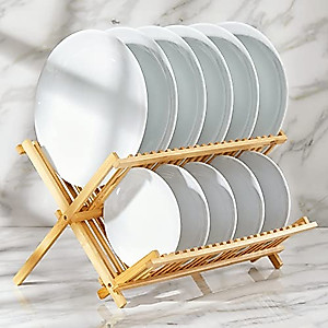 RoyalHouse Premium Natural Bamboo Dish Rack, Collapsible Dish Drainer, Foldable and Compact Dish Drying Rack for Kitchen Counter