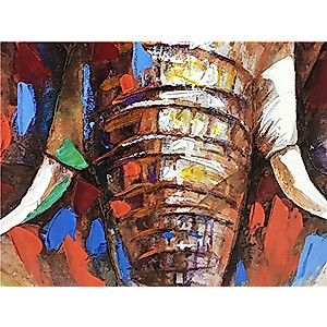 Pinetree Art Vibrant Wall Art Elephant Artwork Unique Elephant Painting on Canvas for Living Room (24 x 24 inch, B)