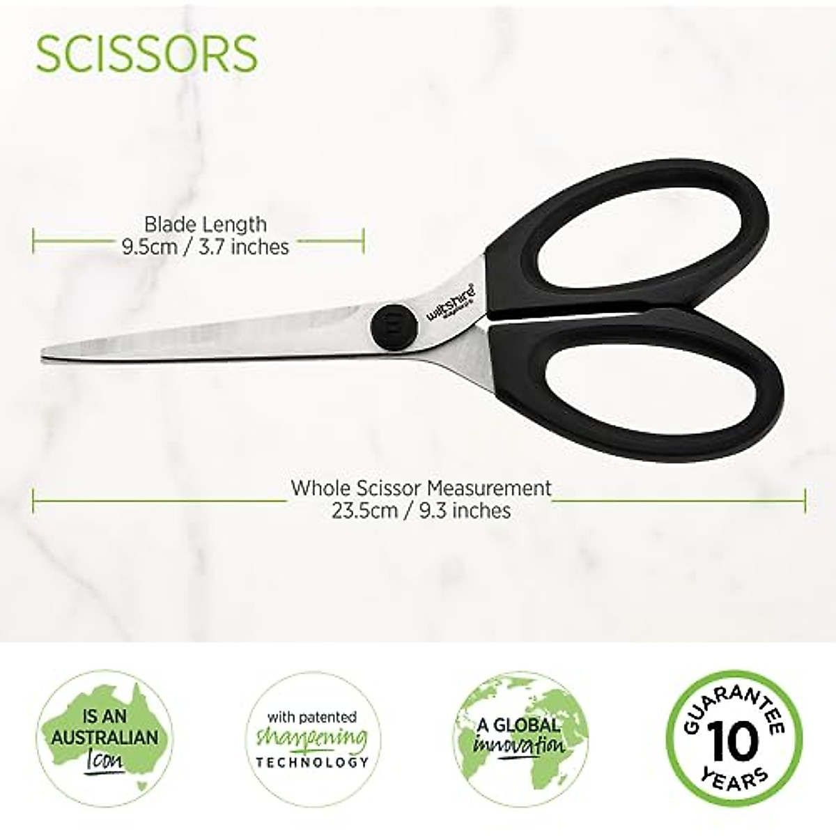 Wiltshire Staysharp Scissors, Kitchen Scissors with Built-in Sharpener, Sharp at All Times, Slim Design Scabbard, Pull-Apart, Soft Touch Handles for Easy Cleaning, Black, 10-Year Guarantee