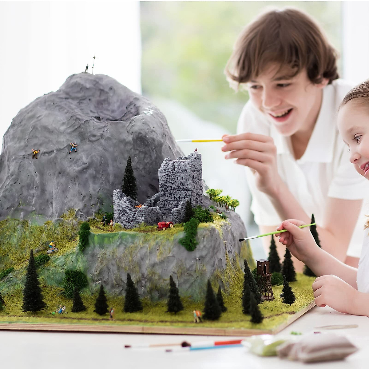 Nuanchu 9 Pack Scenery Basing Material Kit for Miniatures Model Stone, Grass Cashmere Powder, Dry Grass Mixed Model Grass Powder Green Micro Landscape Building Miniatures Fake Grass Fairy Garden