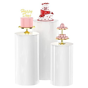 Wokceer 3Pcs Round Cylinder Pedestal Stands for Party, Large Cylinder Tables for Parties Pedestal Display Plinth Pillars Dessert Table for Wedding Party Art Decor 15.7*35.4"(L),14.2*29.5"(M),13*23.6"(S)