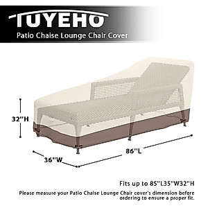 Tuyeho Patio Double Wide Chaise Lounge Chair Cover, 900D Heavy Duty Outdoor Furniture Cover, Waterproof & UV Resistant for Your Lounger Seat - (Beige & Brown) - 86 x 36 x 32 Inch