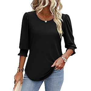 XIEERDUO Womens Tops Dressy Casual 3/4 Sleeve T Shirts for Women Black Tops for Women L