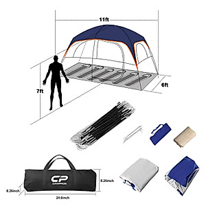 CAMPROS CP Tent-6-Person-Camping-Tents, Waterproof Windproof Family Tent with Top Rainfly, 4 Large Mesh Windows, Double Layer, Easy Set Up, Portable with Carry Bag - Blue