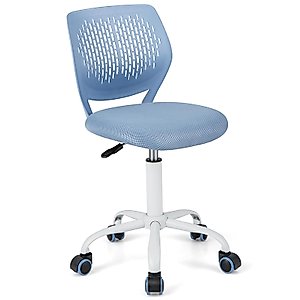 DORTALA Desk Chair for Teen, Kids Armless Swivel Small Cute Low-Back Mesh Office Chair Comfy with Adjustable Height, Lumbar Support, Ergonomic Computer Study Chair in Home Bedroom School, Blue