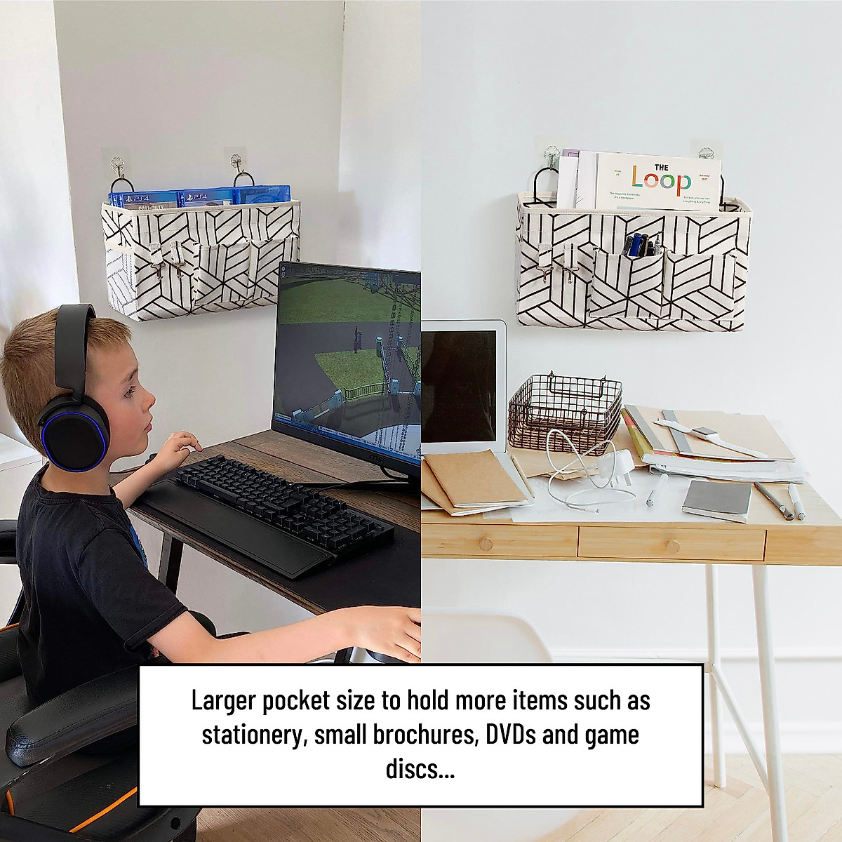 HZZTY BRNY 2pcs Large Wall Hanging Storage Bag, Door Closet Linen Fabric Pockets Organizer, Waterproof for Living Room Bedroom Bathroom Kitchen Office RV Camper with Hooks White