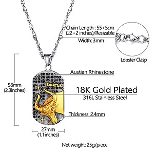 Hip Hop Taurus Necklace for Men Women Dog Tag Zodiac Jewelry Stainless Steel pendant with Chain