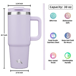 Konokyo 30 oz Tumbler with Handle and 2 Straws,2 in 1 Lid Insulated Water Bottle Stainless Steel Travel Coffee Mug,Wisteria