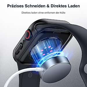 LK 2 Pack Hard PC Case with Tempered Glass Screen Protector Compatible for Apple Watch Series 9/8/7 45mm, Touch Sensitive, HD Ultra-Thin, Full Protective Cover for iWatch 9/8/7 45mm, Black