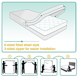 Bedecor Queen Mattress Protector Zippered for 7"-9" Mattress,Soft Cotton Terry 6-Sided Waterproof Mattress Encasement Cover Breathable Noiseless Washable