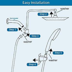 Hygie Rinse 10" High Pressure Rainfall Shower Head All Metal 7-Spray Handheld Showerhead Combo with 11" Adjustable Shower Extension Arm, 71" Extra Long Hose, Adhesive Shower Head Holder, Matteblack