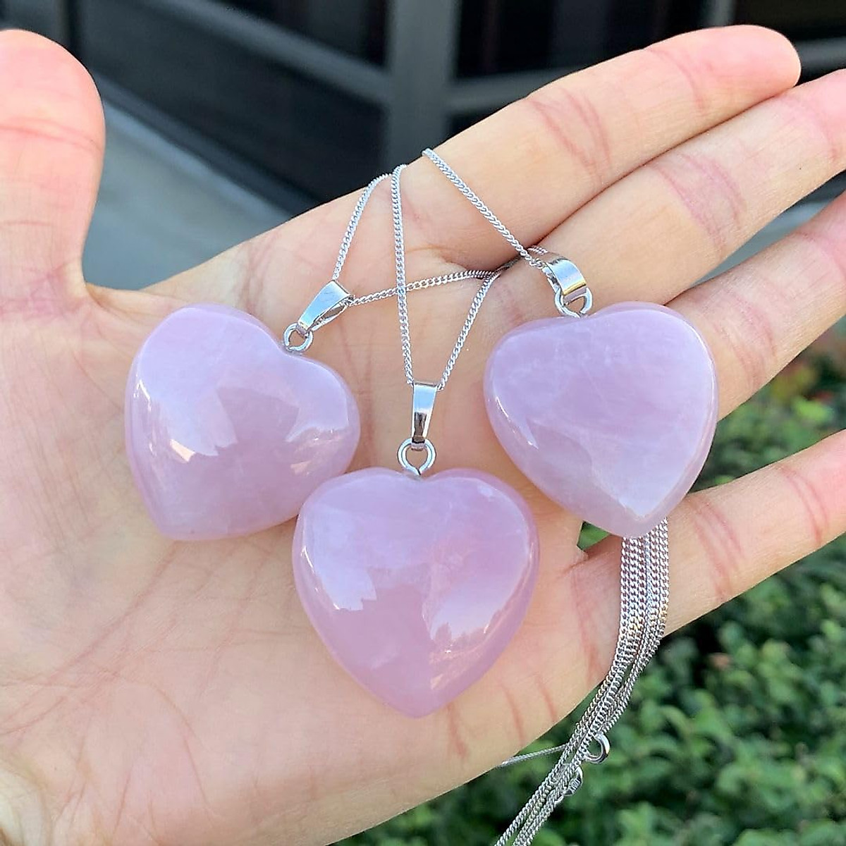 Creative Club 1pc You Are My Only Love Real Natural Pink Rose Quartz Gemstone Large Heart Pendant Necklace Healing Reiki Chakras Energy Rock 18 Inch Stainless Steel Surgical Jewelry GGP8-5