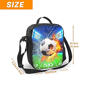 PAUSEBOLL Soccer Unisex Lunch Bag, 10.5 x 8 x 4.5 in, Oxford Cloth with EVA Lining, Adjustable Shoulder Strap, Mesh Pocket, Lightweight, Reusable, Waterproof