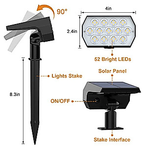 WELALO Solar Spot Lights Outdoor, [6 Pack/52 LED/3 Modes] 2-in-1 Solar Landscape Spotlights, Solar Powered Security Lights, IP65 Waterproof Wall Lights for Walkway Yard Garden Driveway(Warm White)