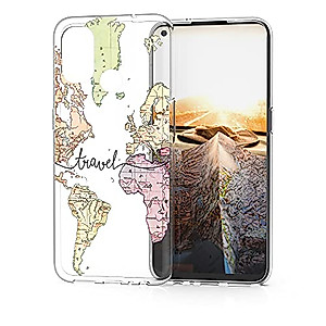 kwmobile Clear Case Compatible with OnePlus Nord N100 - Phone Case Soft TPU Cover - Travel Black/Multicolor/Transparent