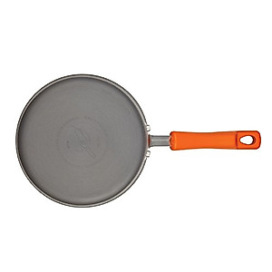 Rachael Ray Brights Hard Anodized Nonstick Sauce Pan/Saucepan with Lid, 3 Quart, Gray with orange handles