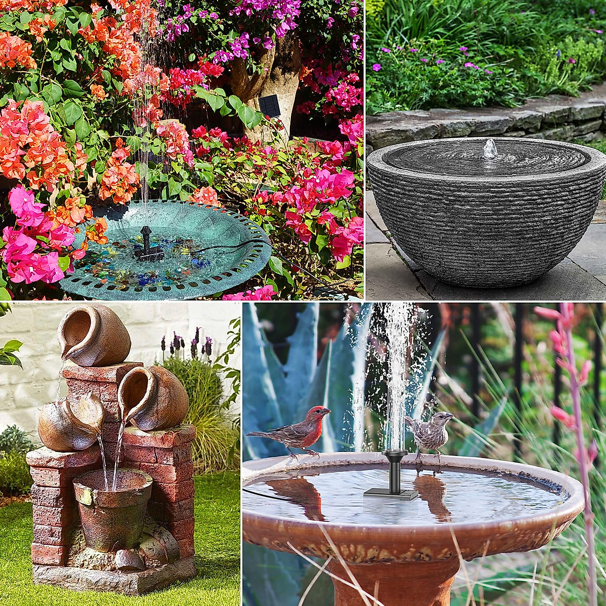 ZOLOCHEL Solar Fountain Kit 2024 Upgraded Glass Panel,9.84 Power Cord Solar Bird Bath Fountains No Battery DIY 9 Nozzles, Solar Water Fountain for Bird Bath Garden Décor(Black)