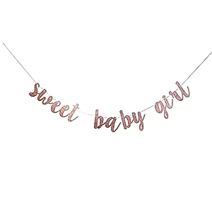 Welcome Sweet Baby Girl Banner, It's a Princess Rose Gold Glitter Paper Sign Decorations for Baby Shower Party, It's a Girl Party Decors, Gender Reveal Party Backdrops