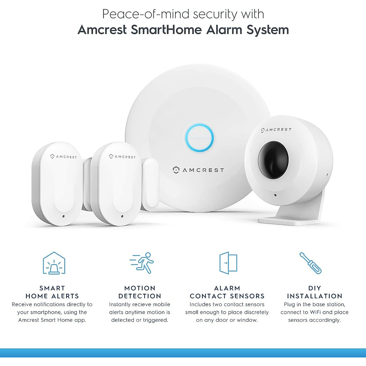 Amcrest Home Security System, DIY Smart Home Alarm System for Home with No Monthly Fees, Remote Arm/Disarm & Phone App Alerts, 4 Pieces-Kit (PIR Motion Sensor, Door Window Sensor, Alarm Hub)