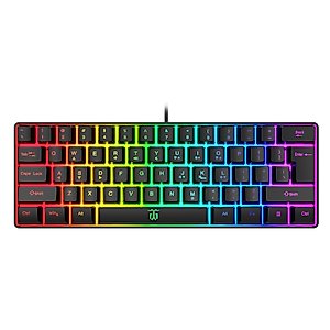 K60 61 Keys Multi Color RGB Illuminated LED Backlit Wired Gaming Keyboard, Waterproof Mini Compact 60 percent keyboard, for PC/Mac Gamer, Typist, Travel, Easy to Carry on Business Trip