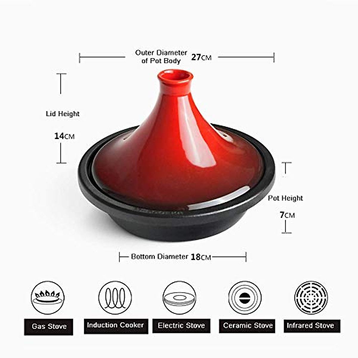 Thickened Cast Iron Tagine Pot, with Gloves Potholder, for Different Cooking Styles and Temperature Settings, Enameled Tajine, Oven Safe Dish Clay / 27cm with Thermal Board/Purple