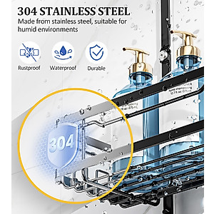 5-Pack Stainless Steel Shower Caddy Hanging Shower Organizer, No Drilling Rust-free Adjustable Non-Slip Non-Shake Bathroom Caddy Organizer storage for Inside Bath Over Shower Head Rack Holder, Black