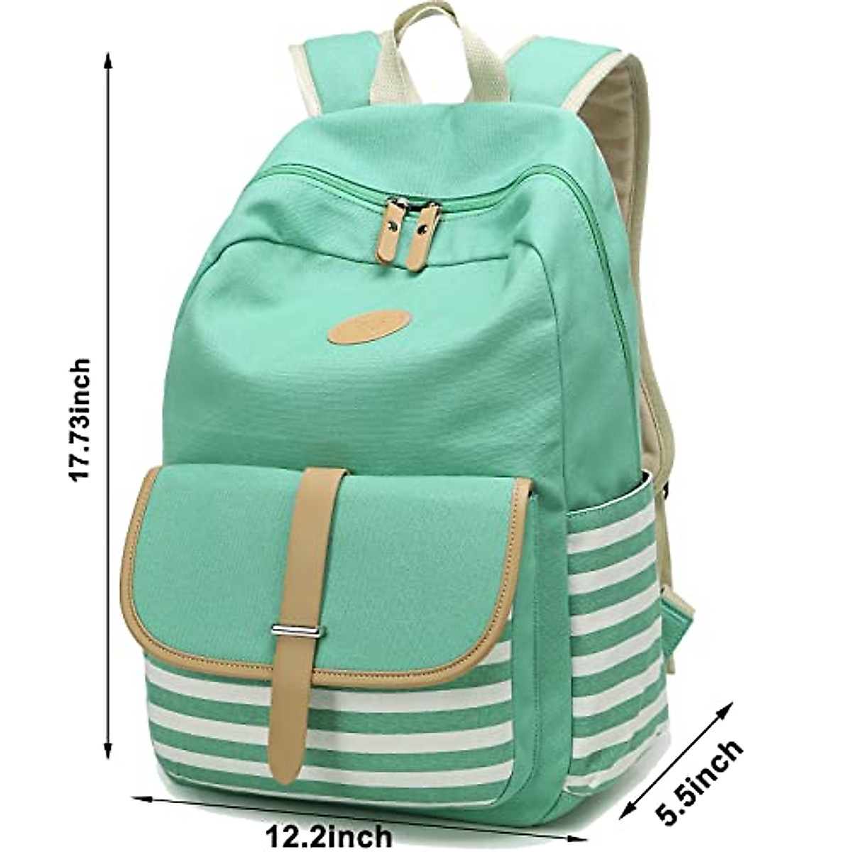 Joyfulife Girls Backpacks, School Backpack for Girls Lightweight Canvas Backpack Student Bookbags Stripe Backpack with Lunch Box 4 in 1