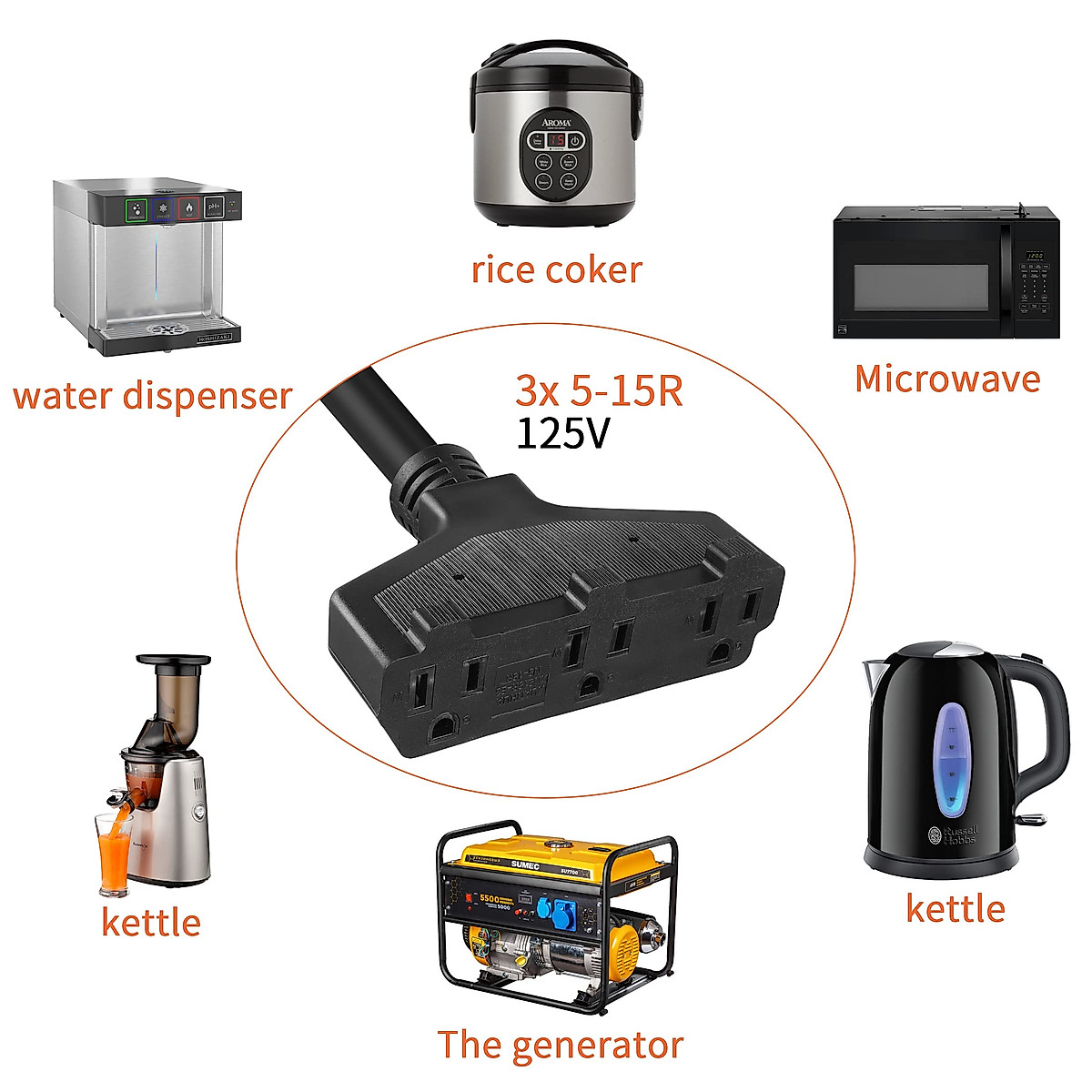 30Amp Generator Power Cord YACSEJAO 1.5FT 10AWG NEMA L5-30P to 3 Outlet 5-15R Female 30 Amp to 15 Amp Generator Adapter Cable with Twist Lock