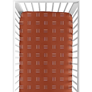 Sweet Jojo Designs Rust and White Boho Mudcloth Boy or Girl Fitted Crib Sheet Baby or Toddler Bed Nursery - Orange Bohemian Woodland Tribal Southwest Mud Cloth Hatch Gender Neutral Triple Line