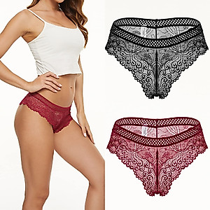 Women's Sexy Lace Thong Panties Bikini Cheeky Underwear Breathable Hipster Panties,6P,S