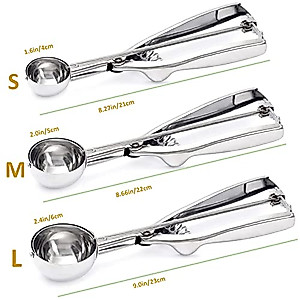 Ice Cream Scoop, 3Pcs Cookie Scoop Set, 18/8 Stainless Steel Cookie Dough Scoop, Cookie Scoops for Baking Set of 3, Ice Cream Scooper with Trigger Release, Cookie Scooper for Baking, Cupcake Scoop
