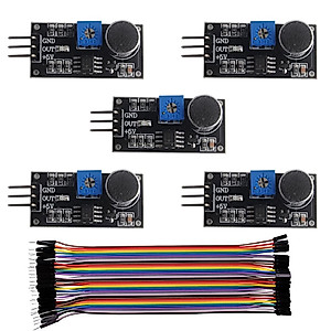 Stemedu LM393 Sound Sensor Module - High Sensitivity Microphone Sound Detection Sensor with 3.3-5V Digital Onboard Potentiometer Led Indicator for Ar-duino (Pack of 5)