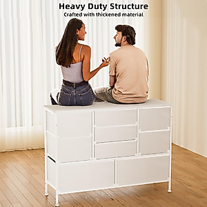 YILQQPER Dresser for Bedroom with 9 Drawers, Dresser TV Stand for 50" TV, Wide Bedroom Dresser Storage Organizers, Fabric Chest of Drawers, Dresser for Living Room, Closet, White