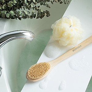 EcoTools Bristle Bath Brush, Soft but Stiff Shower Bristles, Long Bamboo Handle, Gently Exfoliating for Back & Body, Stimulates Blood Circulation, Eco-Friendly, 1 Count