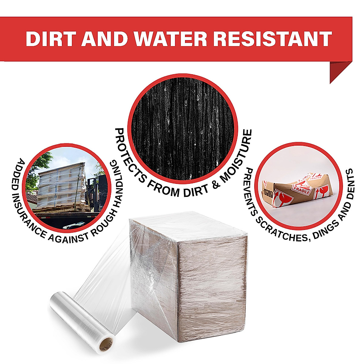 Stretch Wrap Industrial Strength Extra Thick 18" 1100 SqFt 80 Gauge (20 Micron) Clear Cling Plastic Pallet Supplies Durable Self-Adhering Packing Moving Packaging Heavy Duty Shrink Film Roll