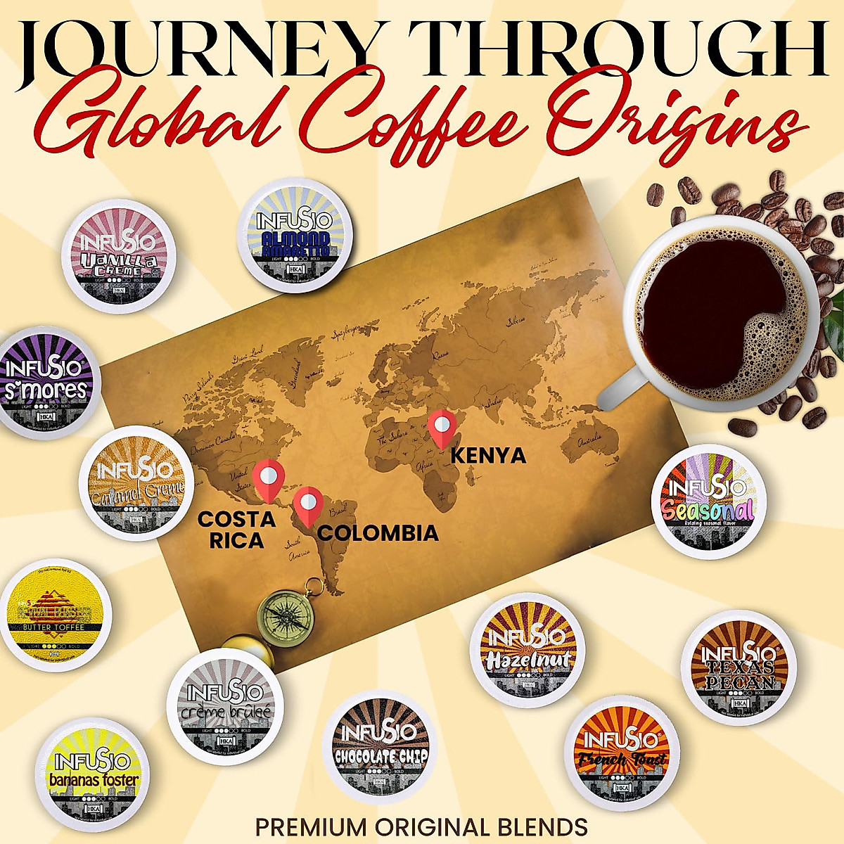 InfuSio 96 Count French Toast Medium Roast Single Serve Coffee Pods for Keurig K-Cup Brewers - InfuSio Premium Roasted Coffee Keurig 2.0 Compatible