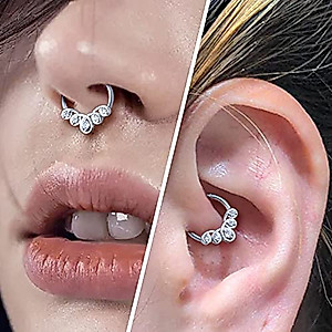 COCHARM Minimalist Septum Ring 16G Silver Flower Septum Nose Rings Clear CZ Helix Daith Earrings for Women Men Dainty Sparkly Helix Daith Piercing Jewelry Surgical Steel