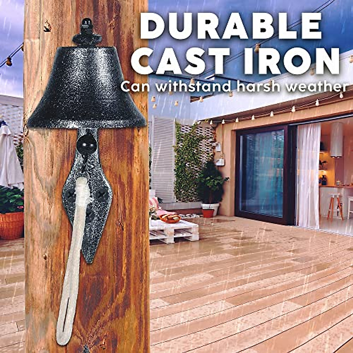 Upstreet Dinner Bell for Outside or Inside Made of Red Copper Hanging Bell, Cast Iron Outdoor Bell to Wall Mounted Surfaces for Church, Home, and School Bell (Cinereous, 6)