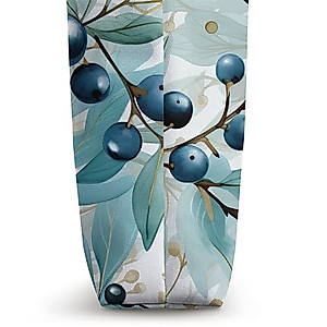 Floral Christmas Pattern For Nature Lover Blue Holly Berry Tote Bag