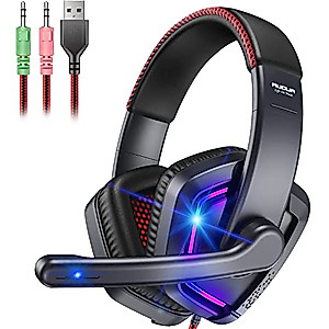 PC Gaming Headset with Mic Over Ear Headphones with Noise Cancelling Mic and Soft Earmuffs Led Light, Stereo Bass Sound, Video Game Headphones for Computer, Laptops, Notebook,Tablet(GM876-A,Blk))