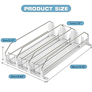 iklestar Upgrade Drink Organizer for Fridge, Self-Sliding soda Can Dispenser for Refrigerator and Adjustable Width, 12oz to 20oz holds 15+ Cans(3 Rows, 38 CM)