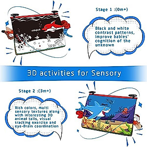 KETIEE Baby Tummy Time Mirror Toys, 3 in 1 Black and White High Contrast Infant Toys with Crinkle Cloth Book, Shark Doll & Teether Newborn Montessori Sensory Toys for Baby Boy Girl 0-3-6-9-12 Months