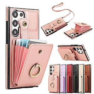 Phone Flip Case Premium Leather 2 in 1 Wallet Case Compatible with Samsung Galaxy A12 5G,Magnetic Closure Purse W Rotation Ring Stand/Card Slots Holde/Lanyard Crossbody Shockproof Protective Phone Cas
