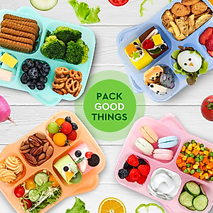 Lunbxx Bento Lunch Boxes - Reusable 5-Compartment Food Lunchables Containers, Snack Boxes For Adults Container for School, Work, and Travel, Set of 4 (Pastels)