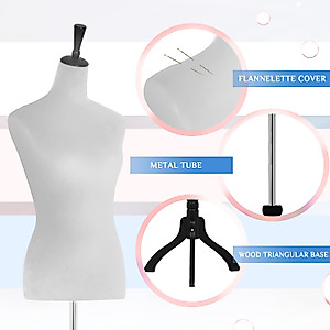 Female Mannequin Body,60-67 inch Dress Form Sewing Mannequin Torso Manikin with Wooden Tripod Base Stand Adjustable Mannequin for Sewing Clothes Display (White)