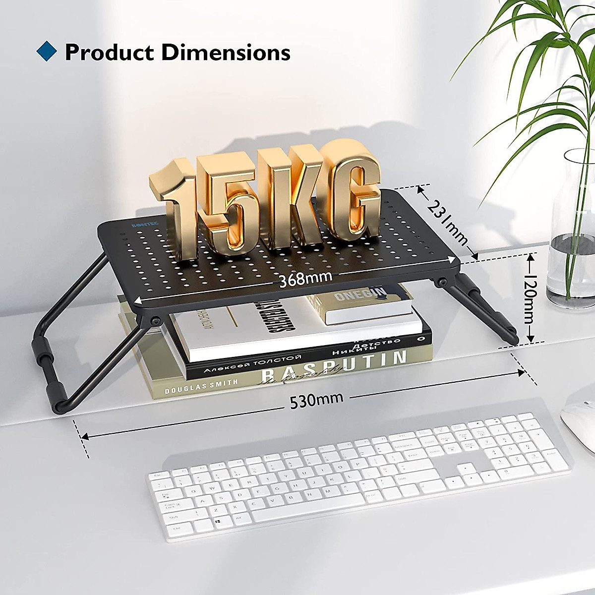 BONTEC 2 Pack Monitor Stand Riser, 4.72" High Monitor Stand for Desk, Computer Monitor Riser Stand with Mesh Platform for Laptop, Computer, iMac, PC up to 33LBS/15KG, Cable Ties Included